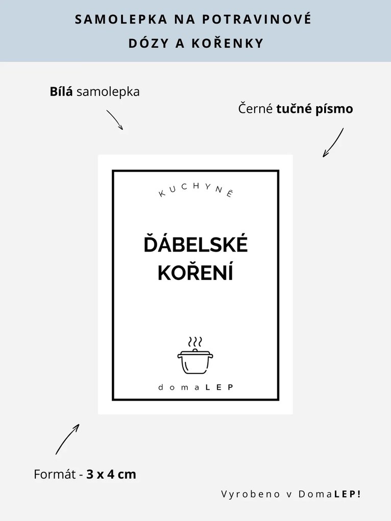 Samolepka na kořenky ĎÁBELSKÉ KOŘENÍ bílá 3 × 4 cm tučné písmo