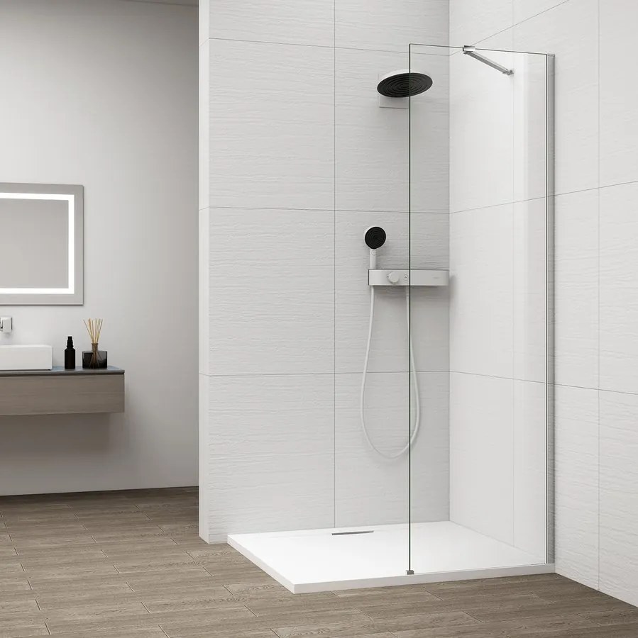 Polysan Esca Chrome jednodílná sprchová zástěna 40 x 210 cm k instalaci ke stěně chrom sklo čiré ES1040-01