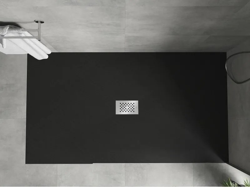 Mexen Hugo, obdélníková sprchová vanička SMC 160 x 100 cm, černá, ocelová krytka, 42701016-X