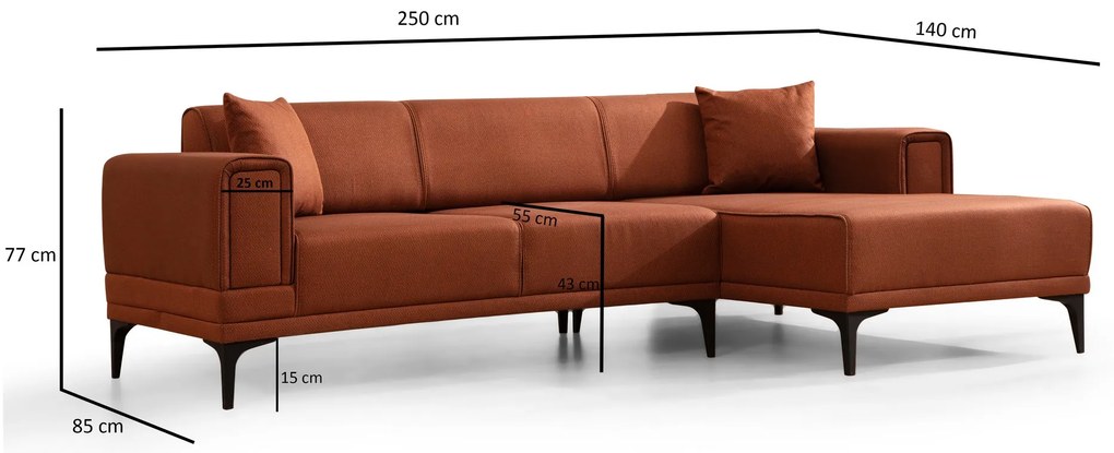 Hanah Home Rohová pohovka HORIZON červenooranžová pravá