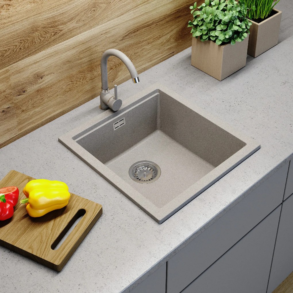 Gamma Decor 4850, 1-komorový granitový dřez 480x500x215 mm, béžová, GMA-ZLE000169