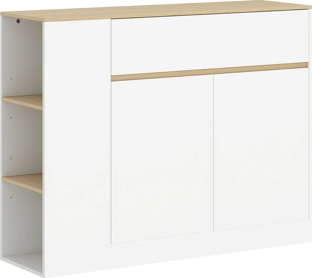 HOMCOM Komoda, velký skříňový prostor, 3 odkládací přihrádky, zásuvka, 106 x 30 x 81,2 cm, bílá/dřevo