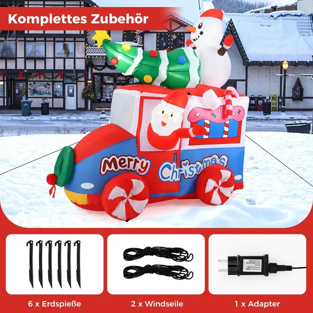 Costway 177 cm nafukovací vánoční dekorace LED Santa Claus v autě Vánoční