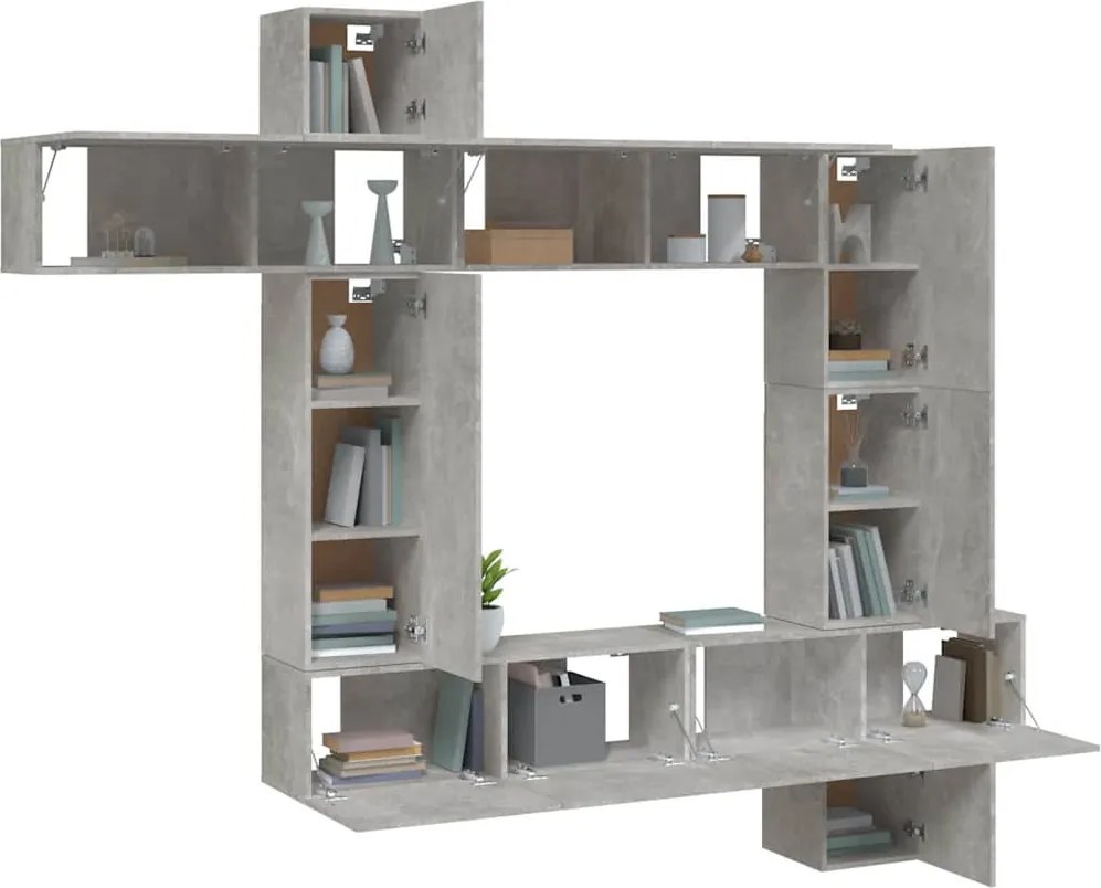 9dílný set TV skříněk betonově šedý kompozitní dřevo 3114657
