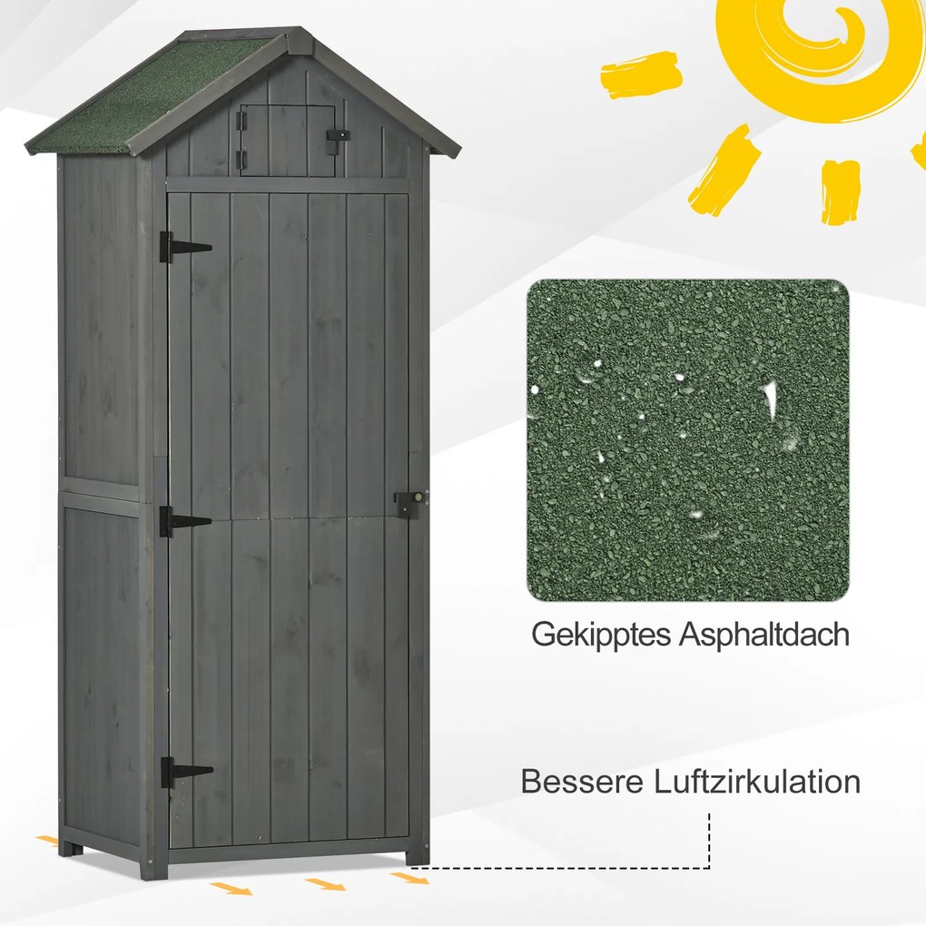 Outsunny zahradní skříňka zahradní přístřešek na nářadí s policemi asfaltová střecha okno dřevo šedá+zelená 77 x 54,2 x 179 cm | Aosom
