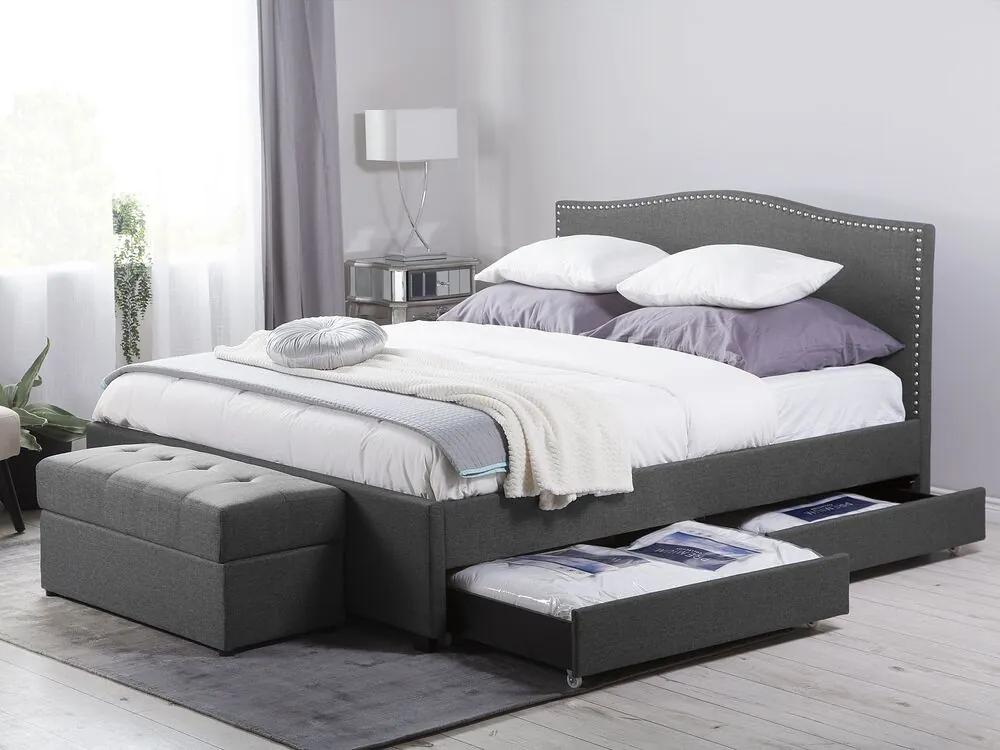 Manželská postel 180 cm MONTHY (s roštem, úl. prostorem a bílým LED osvětlením) (šedá). 1007384