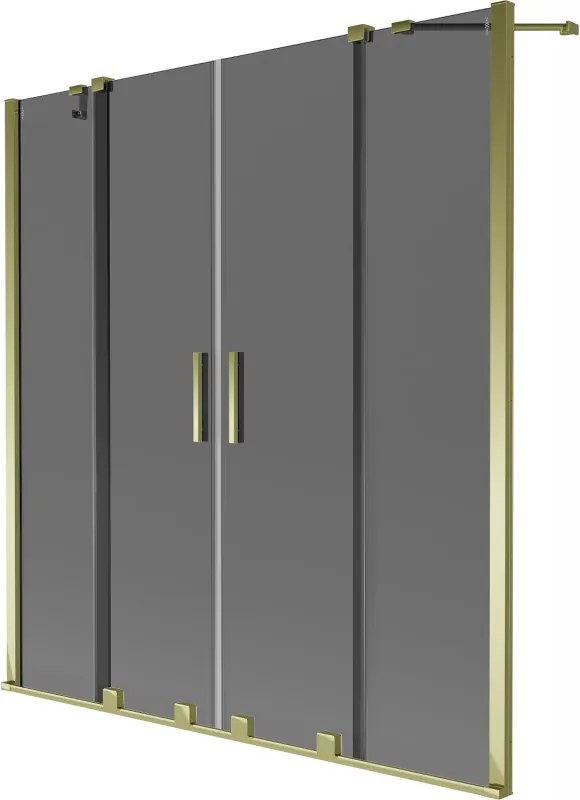 Mexen Velar Duo, 2-křídlová posuvná vanová zástěna 140 x 150 cm, 8mm šedé sklo, zlatý lesklý profil, 896-140-000-42-50