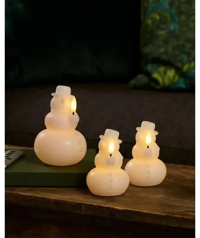 LED svíčka z pravého vosku na baterie, sněhulák, bílý, sada 2 ks, ø 7 × 10 cm, CR2032
