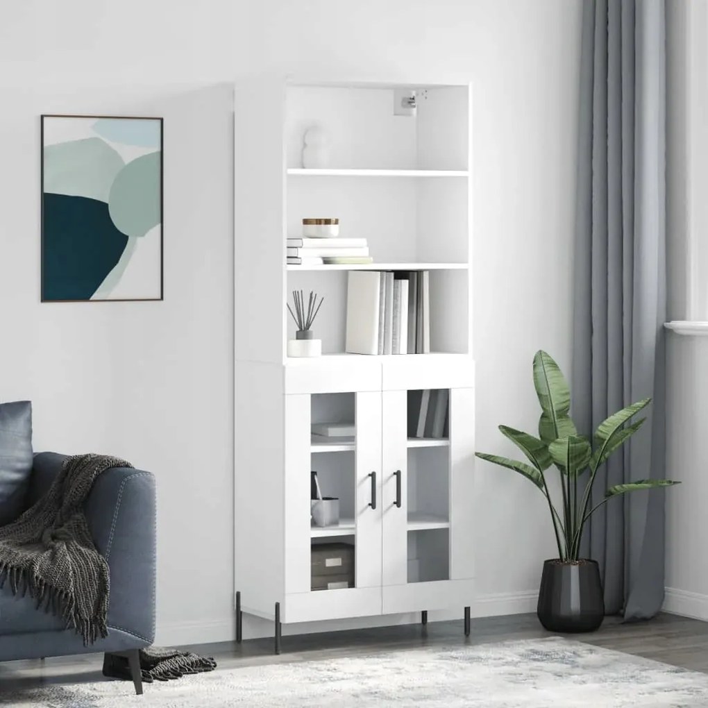 Fionshop 263888618 Skříň highboard bílá 69,5 x 34 x 180 cm kompozitní dře