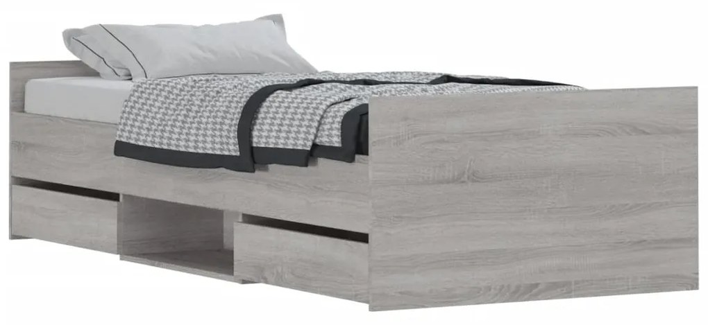 Rám postele s hlavovým a nožním čelem šedý sonoma 100 x 200 cm