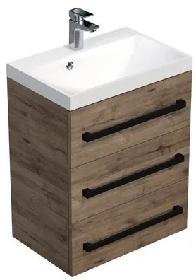 Koupelnová skříňka s černou úchytkou a umyvadlem SAT Cube Way 60x76,540 cm dub Wellington mat CUBE2C603DW
