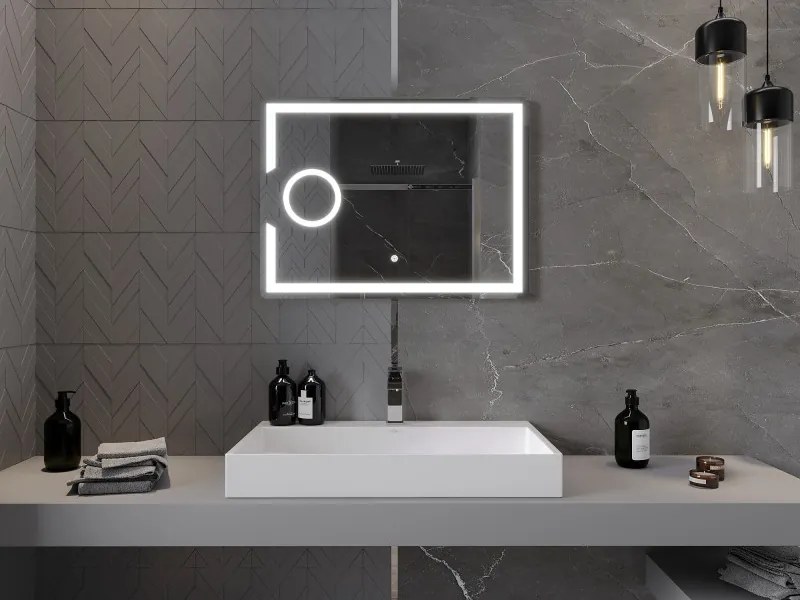 Mexen Onyx, LED koupelnové zrcadlo s podsvícením a kosmetickým zrcátkem 80x60 cm, 6000K, ochrana proti zamlžování, 9813-080-060-611-00