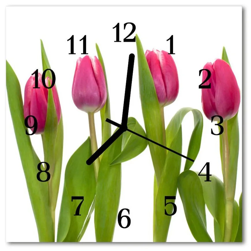 Nástenné skleněné hodiny tulipány 30x30 cm