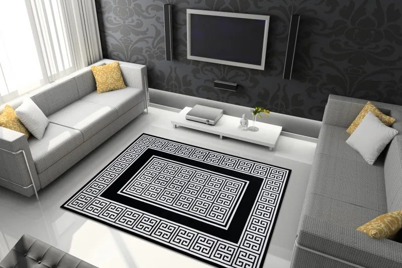 Dywany Łuszczów, Kusový koberec Gloss 6776 85 greek black/ivory, 120x170, černobílá, chodba / předsíň