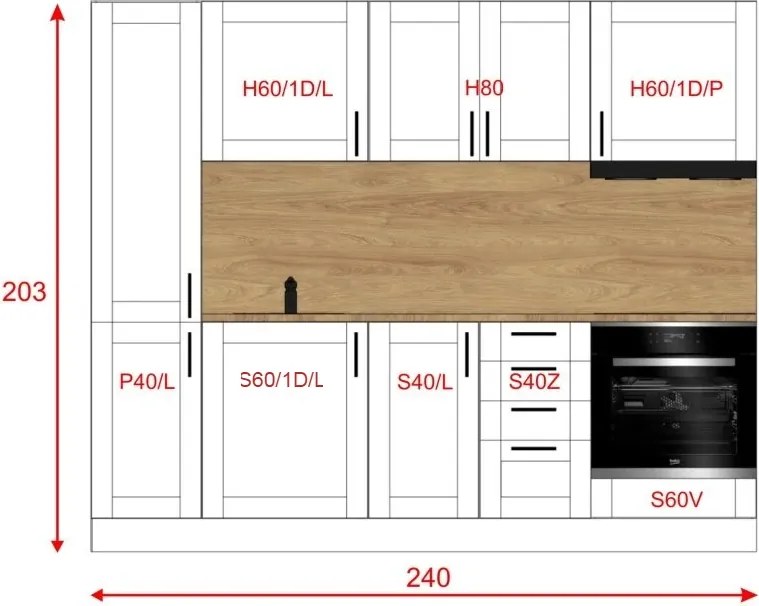 Kuchyňská linka 240 cm PASTEL šedá