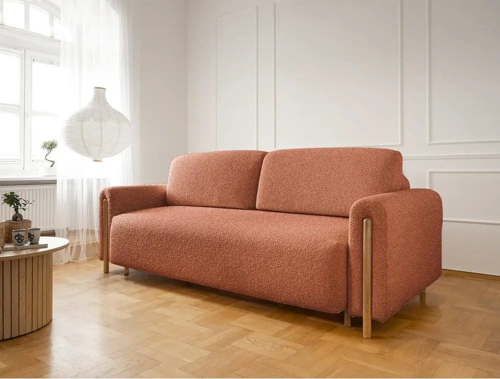 Rozkládací/s úložným prostorem pohovka z textilie bouclé v terakotové barvě 244 cm Arcadova – ELTAP