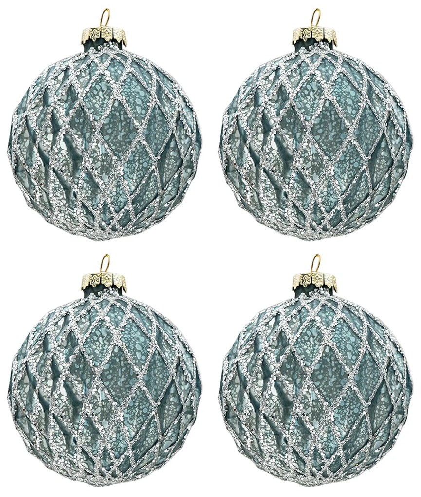 Modro-stříbrná vánoční koule (sada 4ks) - Ø 8cm