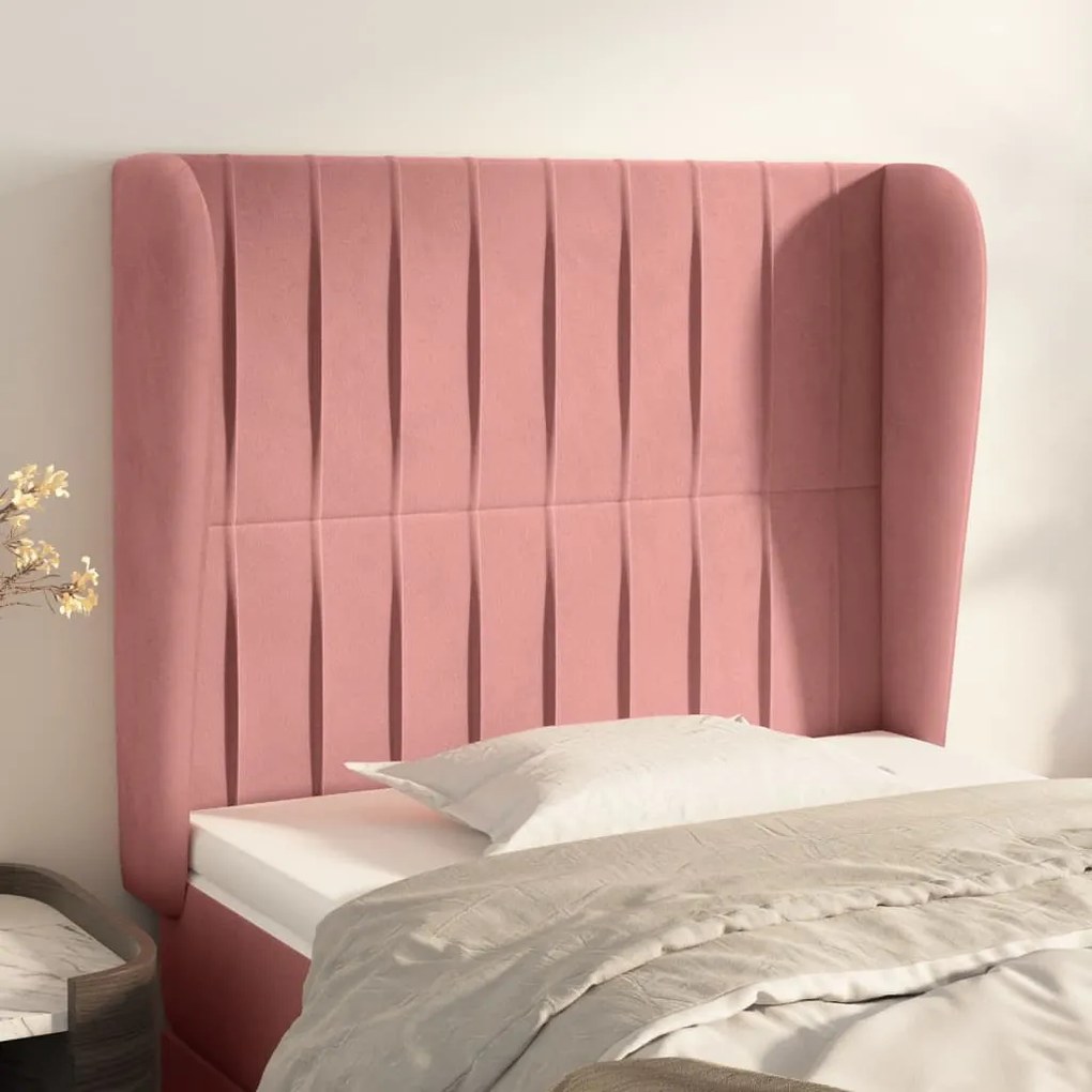 Čelo postele typu ušák růžové 83 x 23 x 118/128 cm samet 3118229