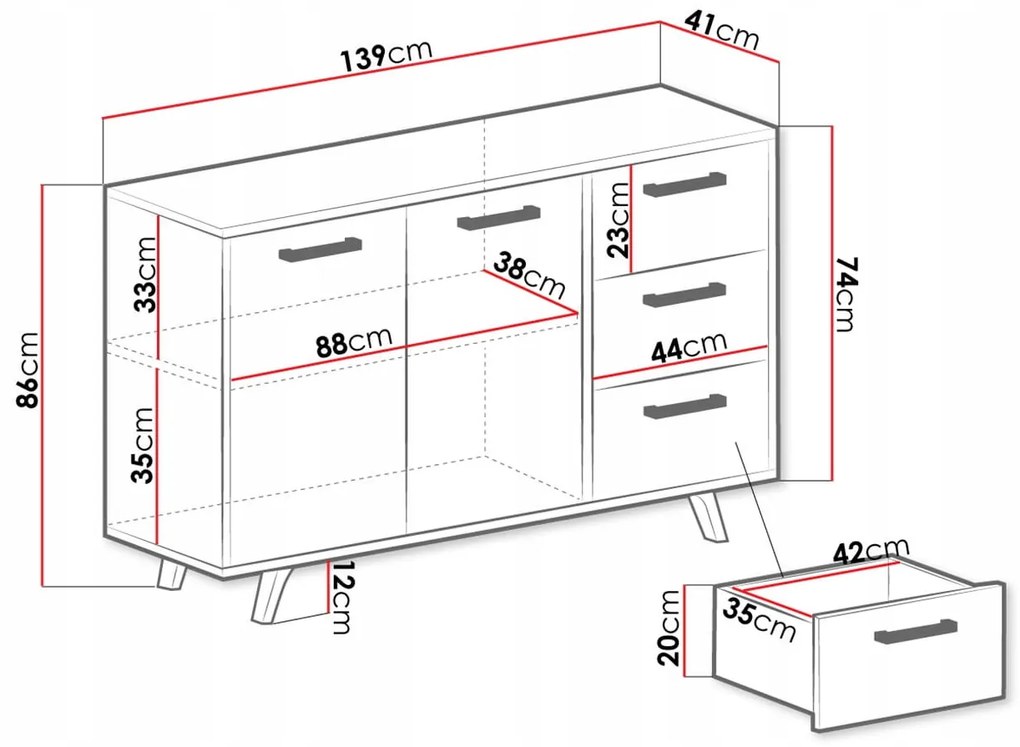 Kombinovaná komoda AGNESA - grafitová