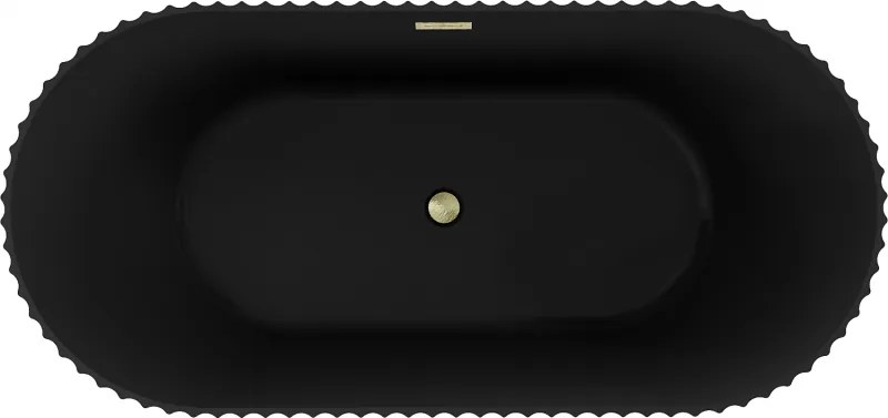 Mexen Paola, volně stojící vana, drážkovaná, 170 x 80 cm, černá matná, zlatý matný přepad, 52721708071-55