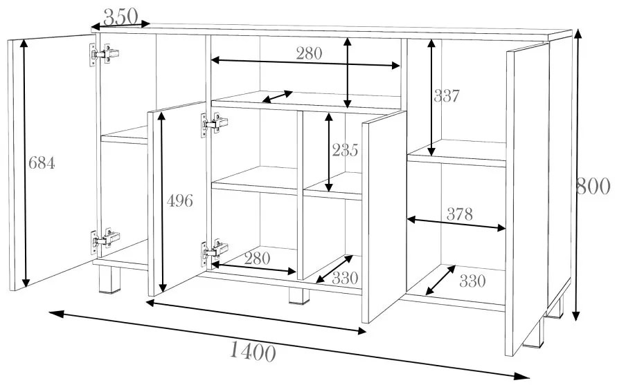 Stiv-Meble Komoda Loft 140 cm - bílá matná