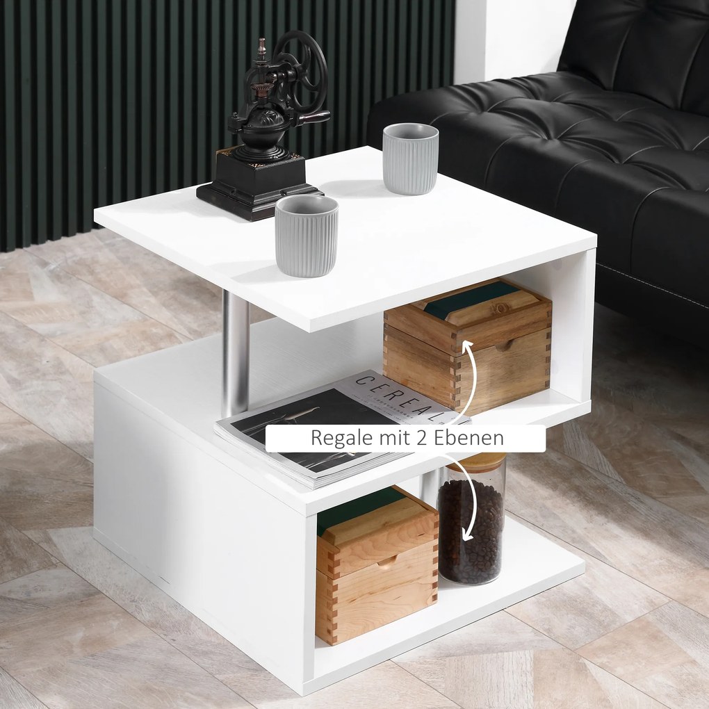 HOMCOM Malý stolek u pohovky s otevřeným S-zásuvkovým prostorem, moderní design 50x50x50 cm, bílý