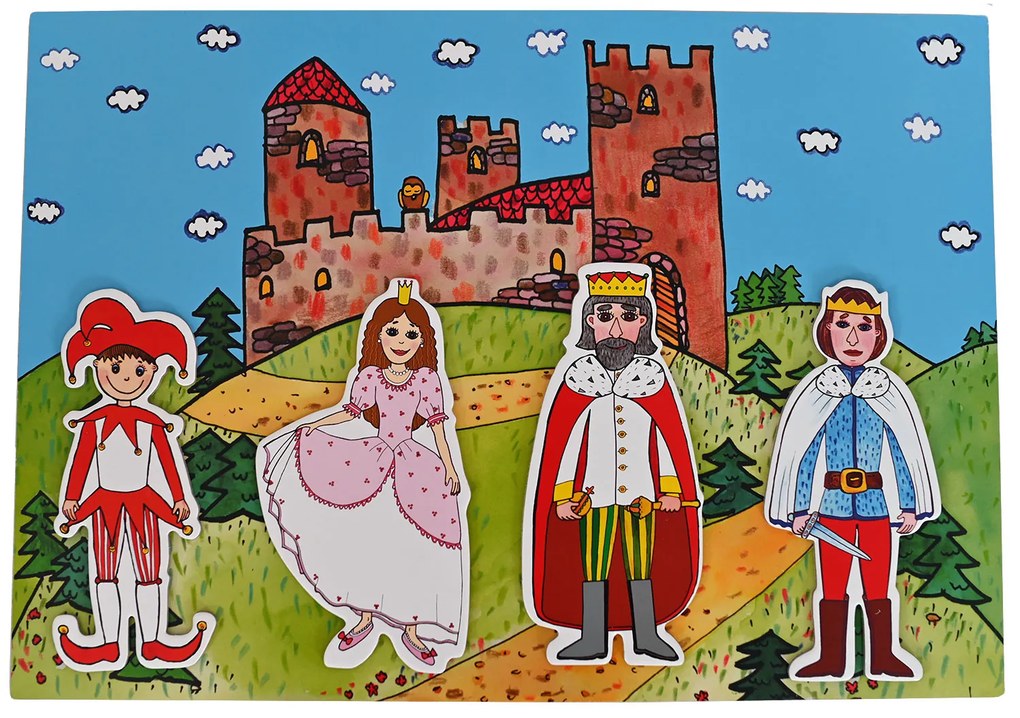 MARIONETINO Sada loutek a kulis - Král, Princ, Princezna, Kašpárek, Hrad, Hradní síň