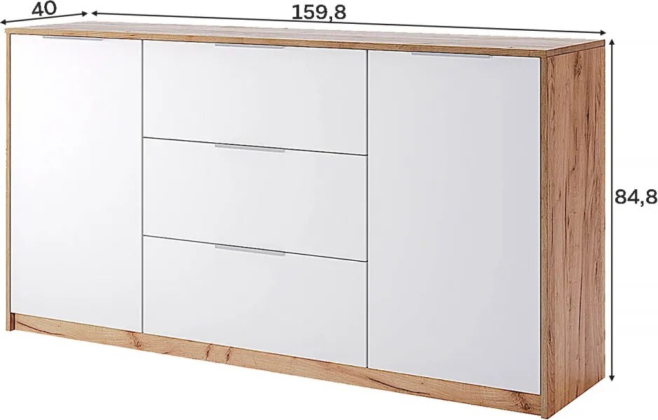 Komoda 2dv 3šuplíky 1.6 dub kraft / bílá Asti