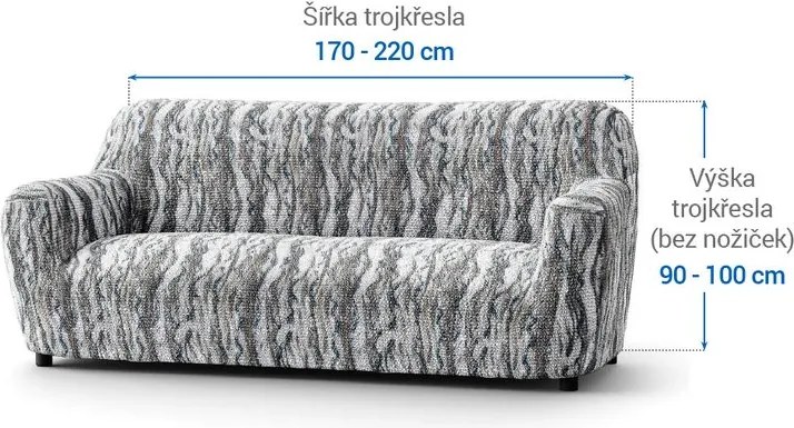 Bielastické potahy OCEANO NOVÉ šedo-modré trojkřeslo (š. 170 - 220 cm)