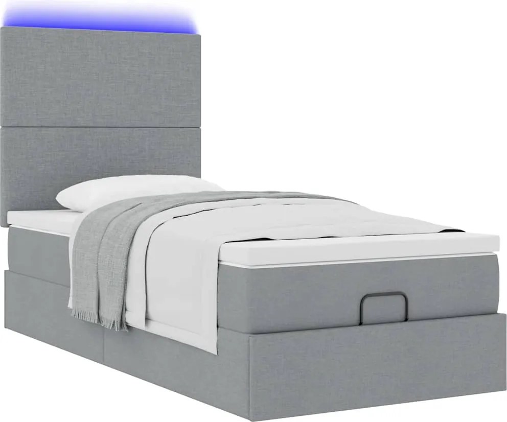 Osmanská postel s matrací & LED světle šedá 80x200cm látka 3313878