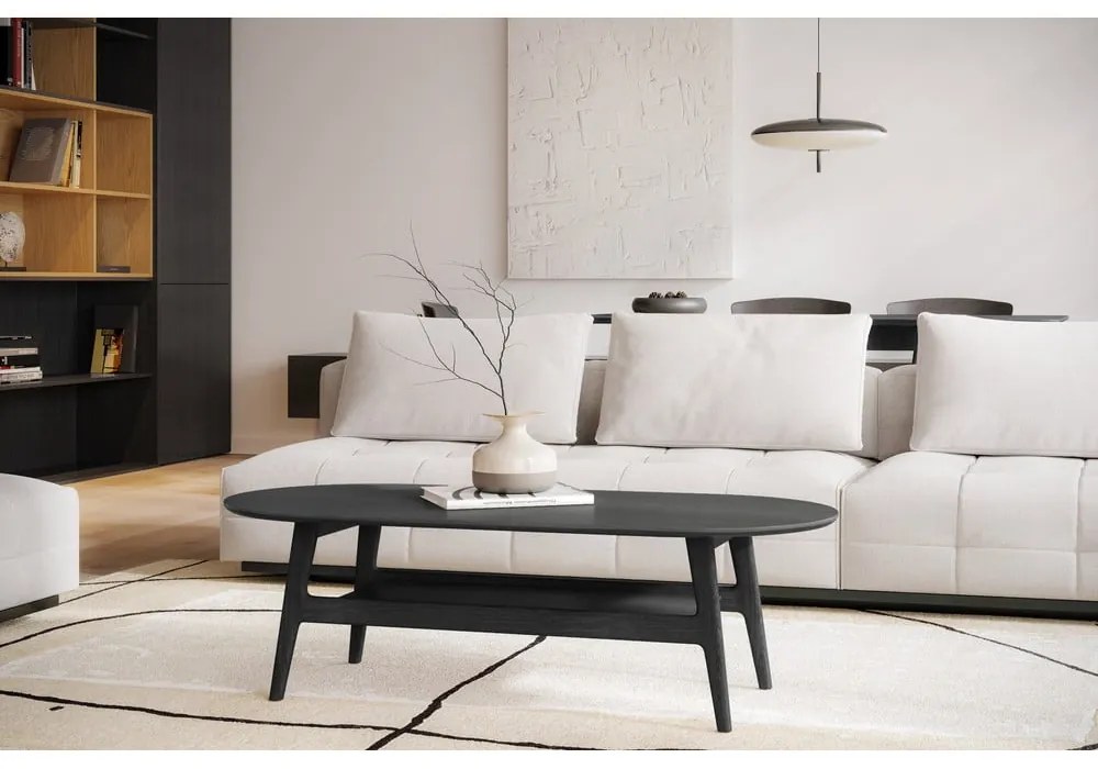 Černý konferenční stolek v dekoru dubu 60x130 cm Curved – Woodman