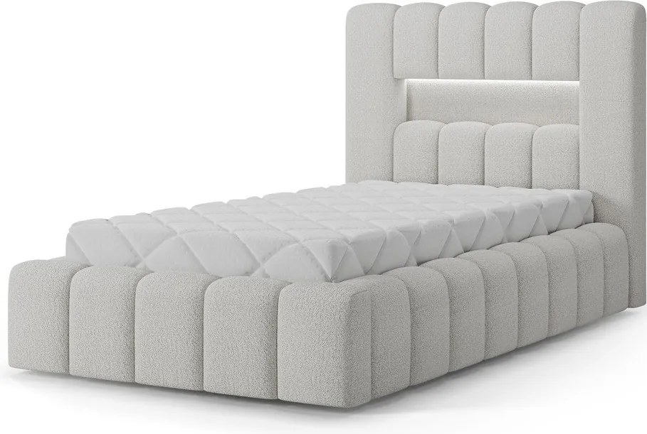 Krémová čalouněná jednolůžková postel s úložným prostorem s roštem 90x200 cm Lamica – ELTAP