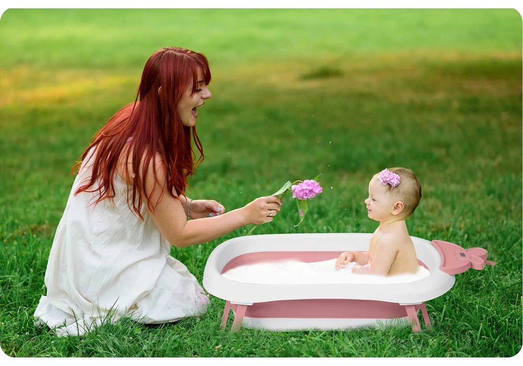 Ricokids Dětská vanička s teploměrem RK-282 bílá a růžová