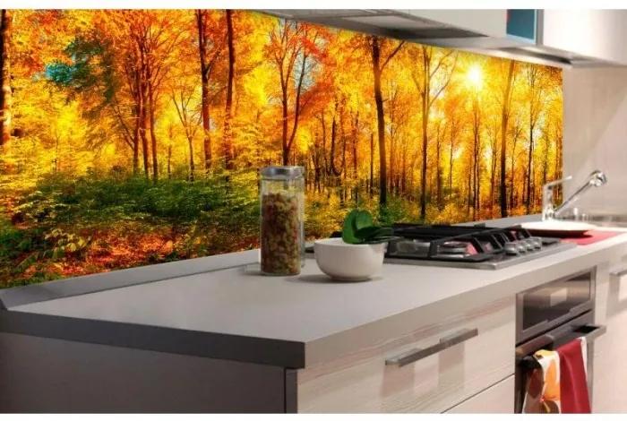 DIMEX | Fototapeta do kuchyně Slunečný les KI-180-084 | 180 x 60 cm | zelená, žlutá, oranžová