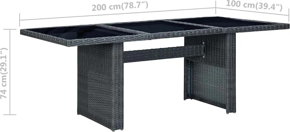 Zahradní stůl tmavě šedý polyratan a tvrzené sklo 313309