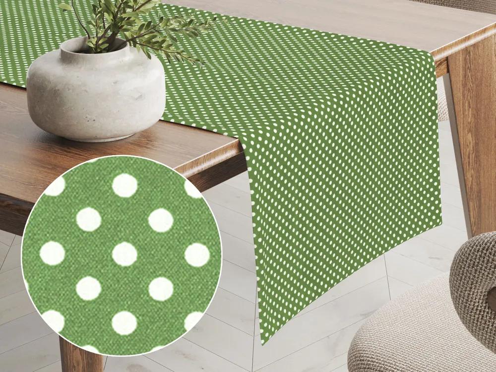 Biante Bavlněný běhoun na stůl Sandra SA-336 Bílé puntíky na zeleném 20x160 cm