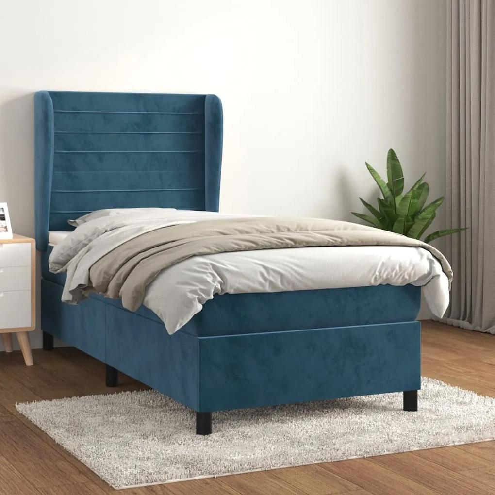 Box spring postel s matrací tmavě modrá 90x190 cm samet,  3129247