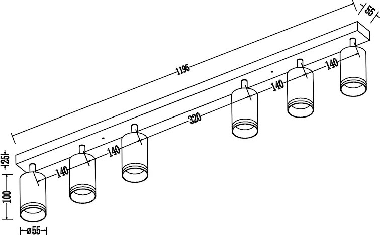 Bodové svítidlo Pipe Ring, 6x černé kovové stínítko, b