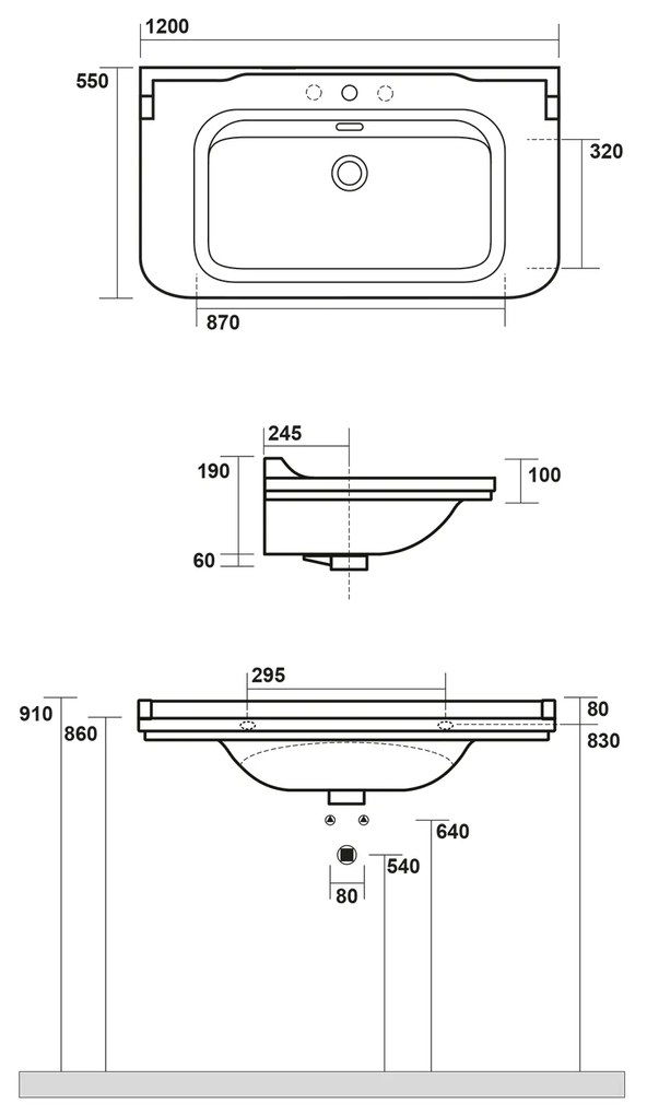 Kerasan WALDORF keramické retro umyvadlo 120x55cm, bílá 4144K1