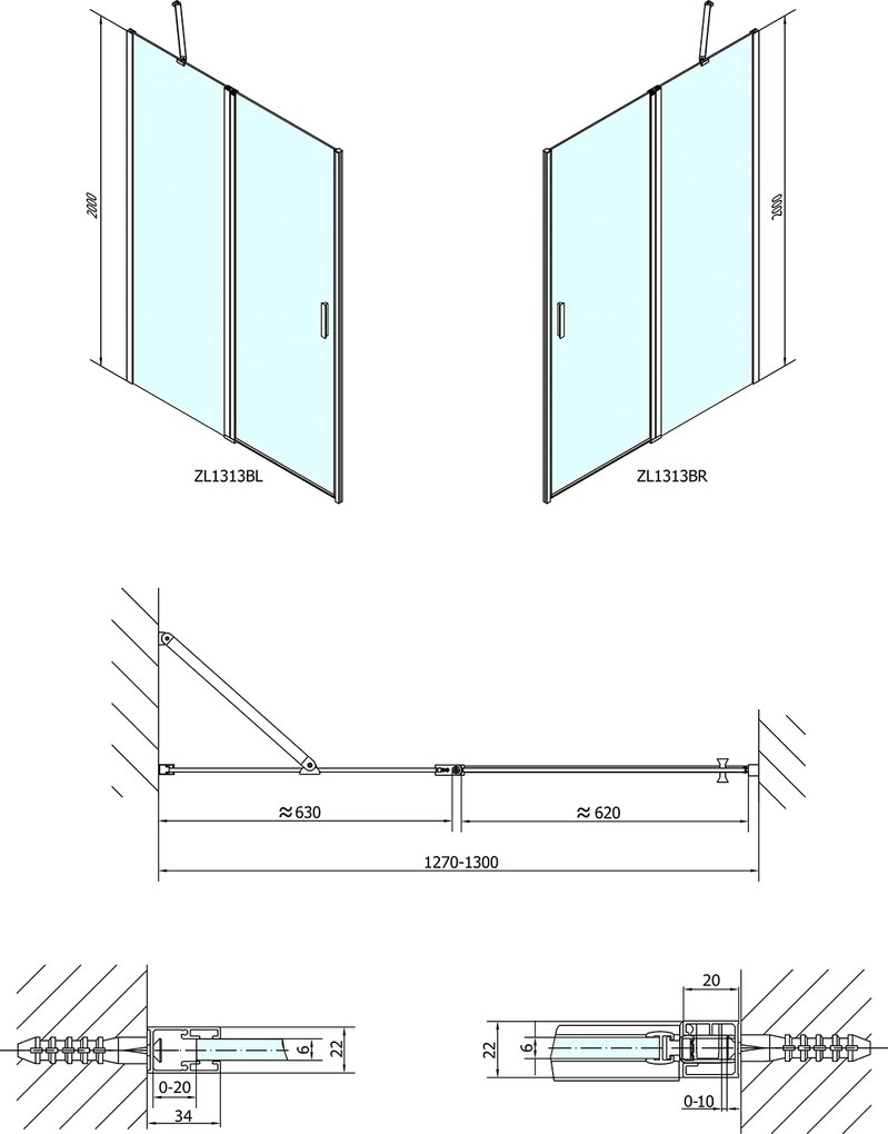 Polysan, ZOOM LINE BLACK sprchové dveře 1300mm, čiré sklo, ZL1313B