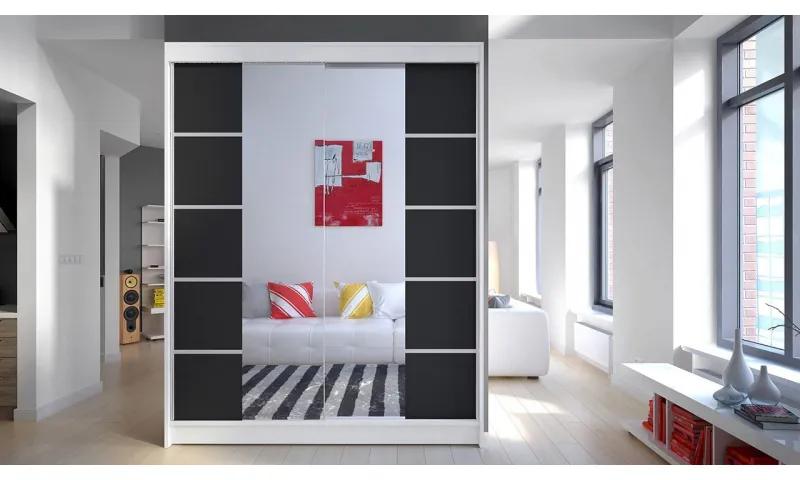 Posuvná skříň Belgia V, Barva: bílá + černá + zrcadlo, Osvětlení: osvětlení LED RGB - barevné