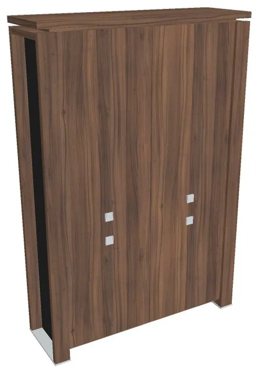 Vysoká skříň Verno+ S 140 x 46 x 210 cm, dělená, ořech / černá