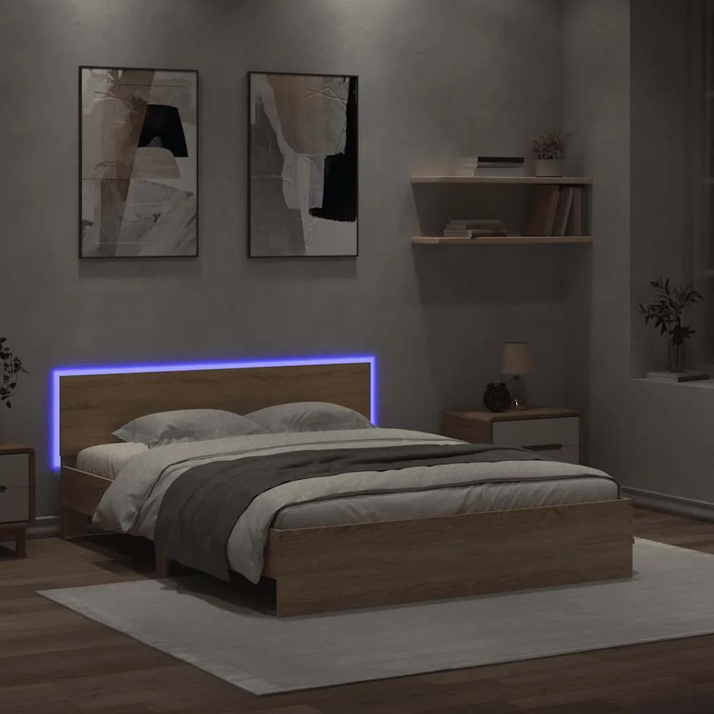 Rám postele s čelem a LED osvětlením dub sonoma 150 x 200 cm 3207604