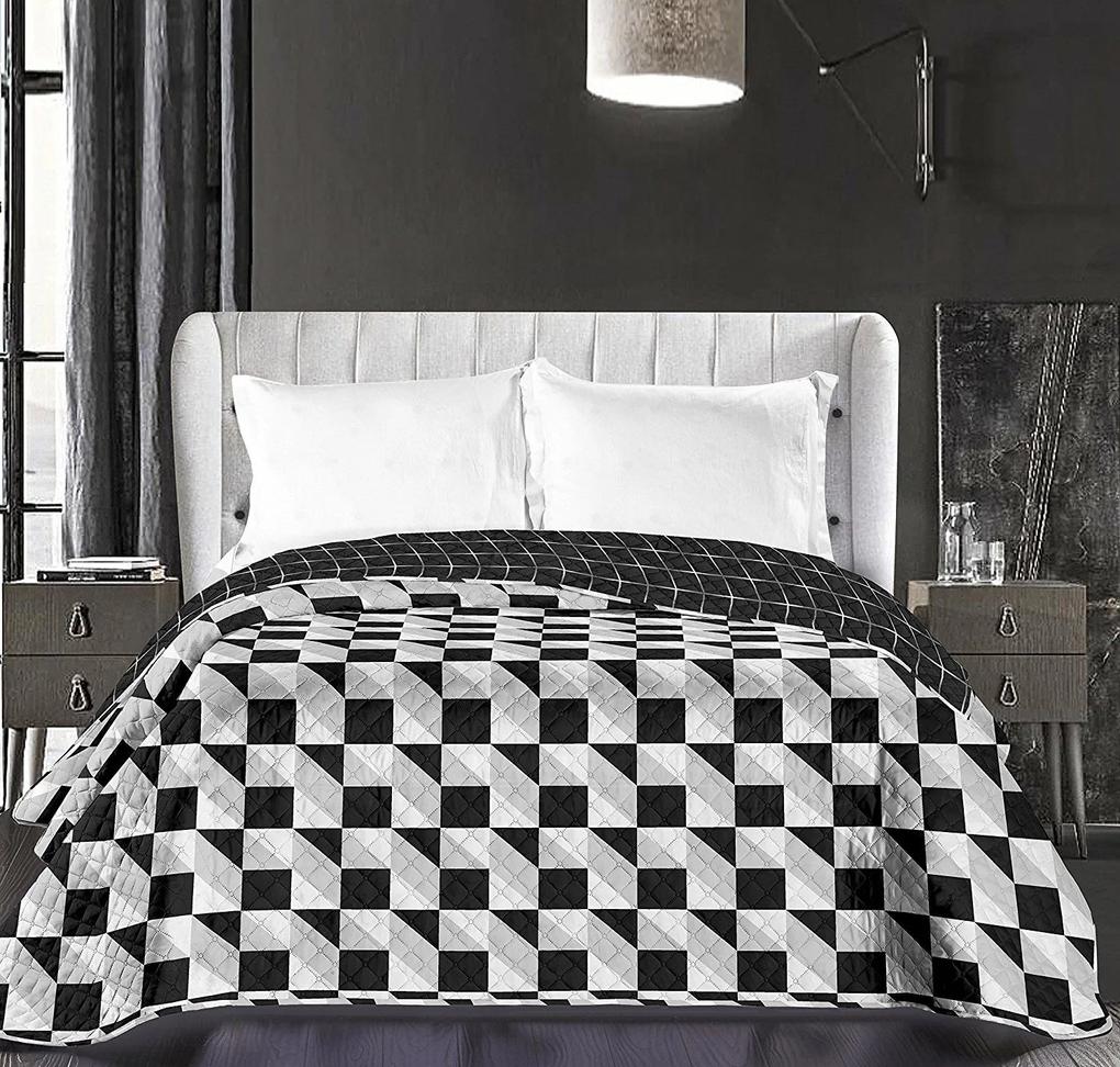 Oboustranný přehoz na postel DecoKing černo-bílý ornament