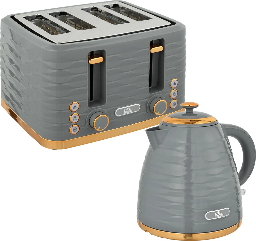 HOMCOM snídaňový set konvice a topinkovač 1,5 l konvice 4 plátky topinkovače 3000 W 7 stupňů propečení rozmrazování a ohřívání Šedá | Aosom.de