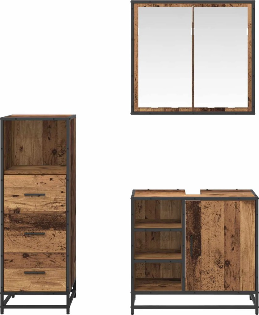 Sada koupelnového nábytku 3 ks Staré dřevo 65 x 33 x 60 cm 3402372