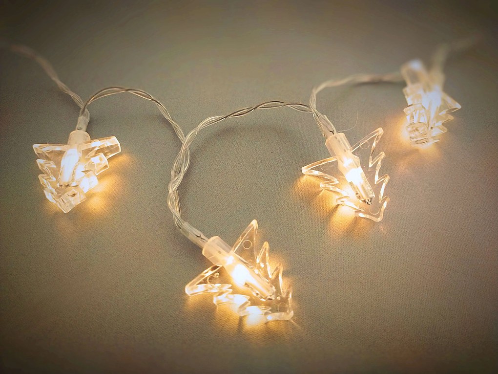 Vánoční LED světelný řetěz se stromečky, teplá bílá, 2m, na baterie