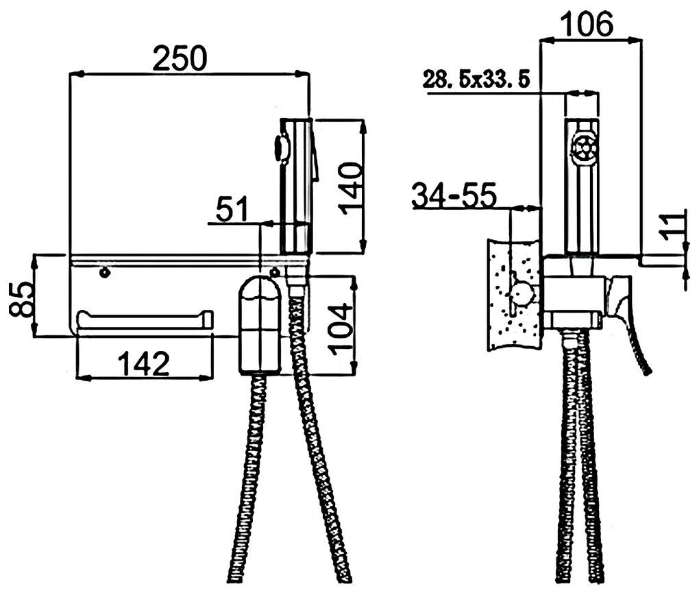 Sapho Sapho, Podomítková bidetová baterie se stop sprchou a držákem toaletního papíru, chrom, TJ040