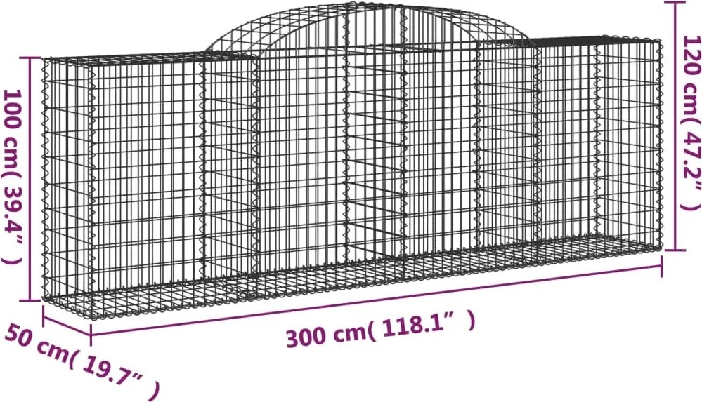 vidaXL Klenuté gabionové koše 4 ks 300x50x100/120cm pozinkované železo [3146703]