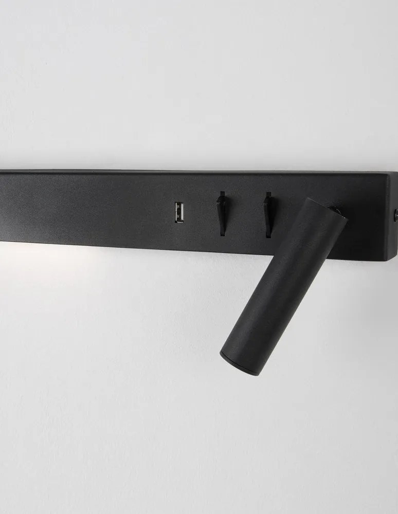 Matně černé kovové LED nástěnné svítidlo s ohybatelnou konstrukcí/s USB portem Vida – Nova Luce